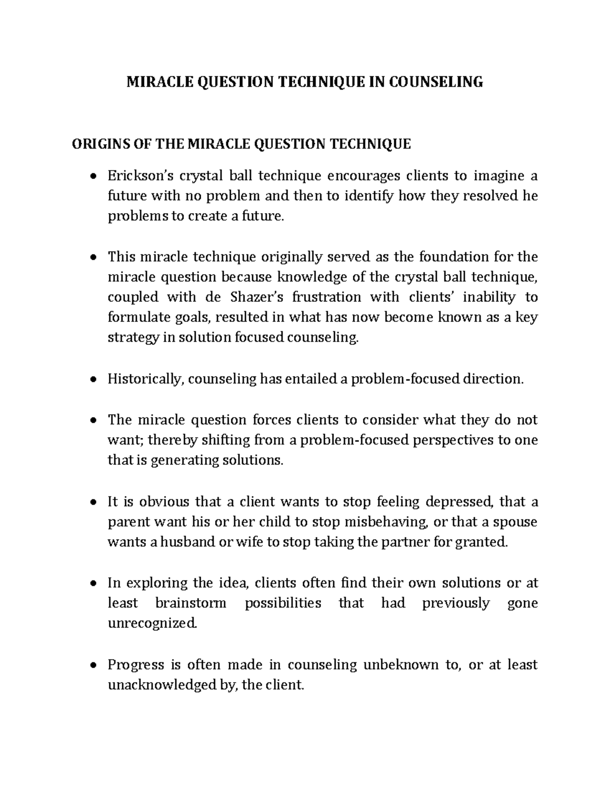Miracle Question Technique in Counseling - MIRACLE QUESTION TECHNIQUE ...