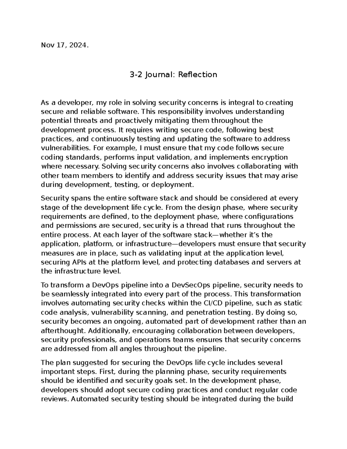 3-2 Journal- Reflection - Nov 17, 2024. 3-2 Journal: Reflection As a ...