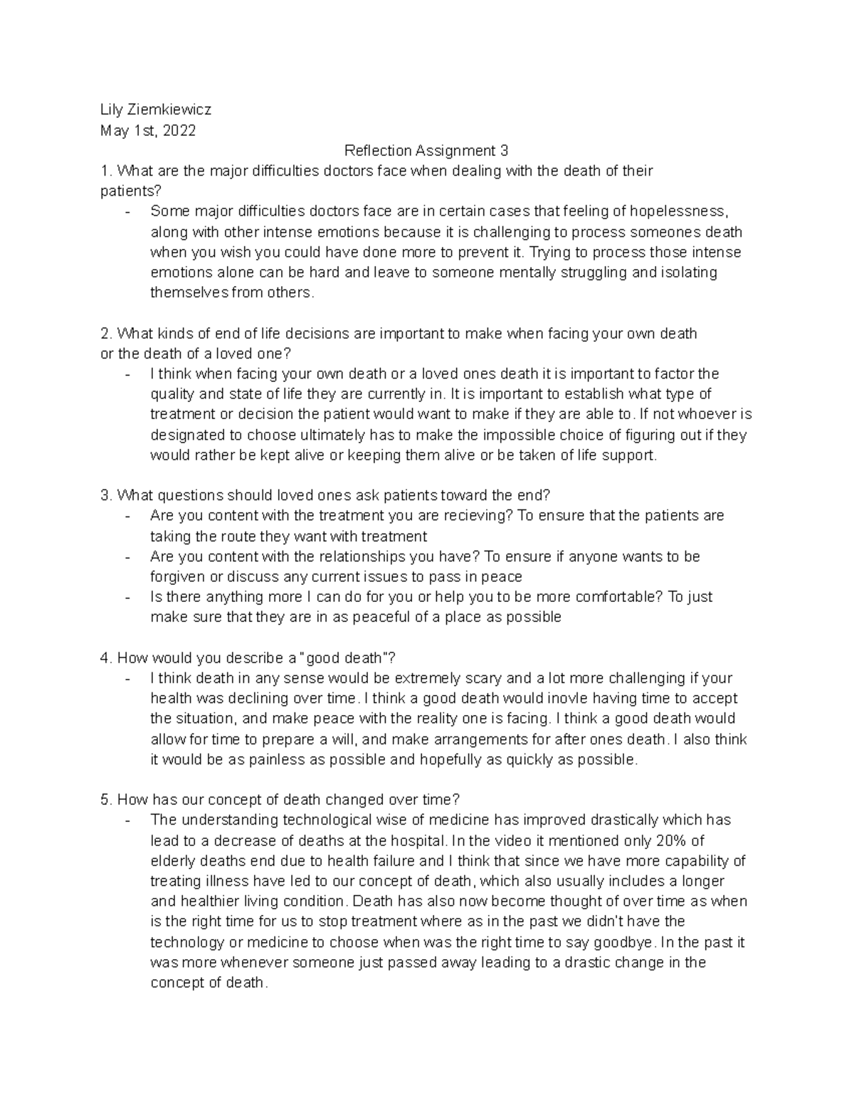 Reflection 3 - homework - Lily Ziemkiewicz May 1st, 2022 Reflection ...