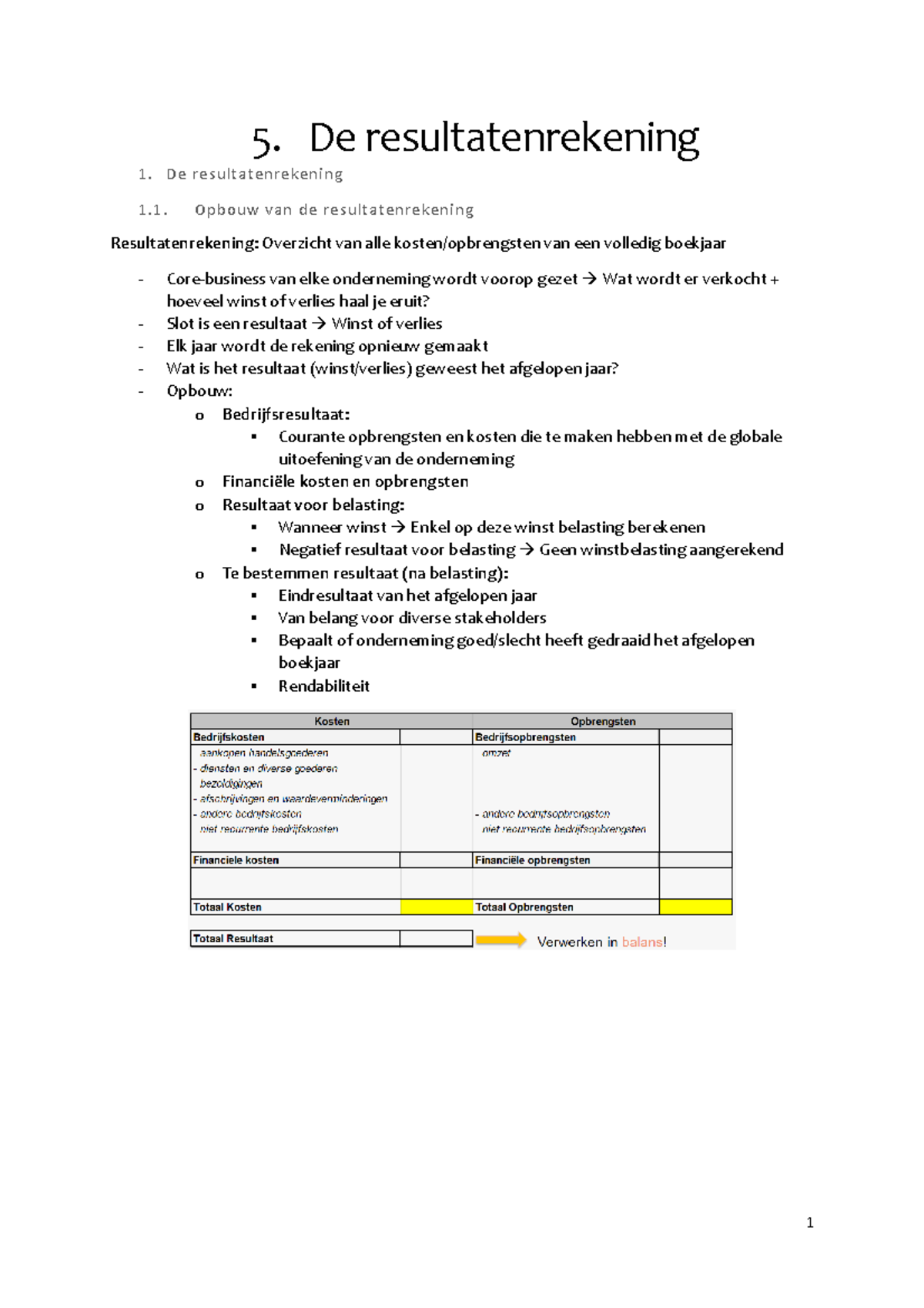 5 De resultatenrekening - 5. De resultatenrekening De ...
