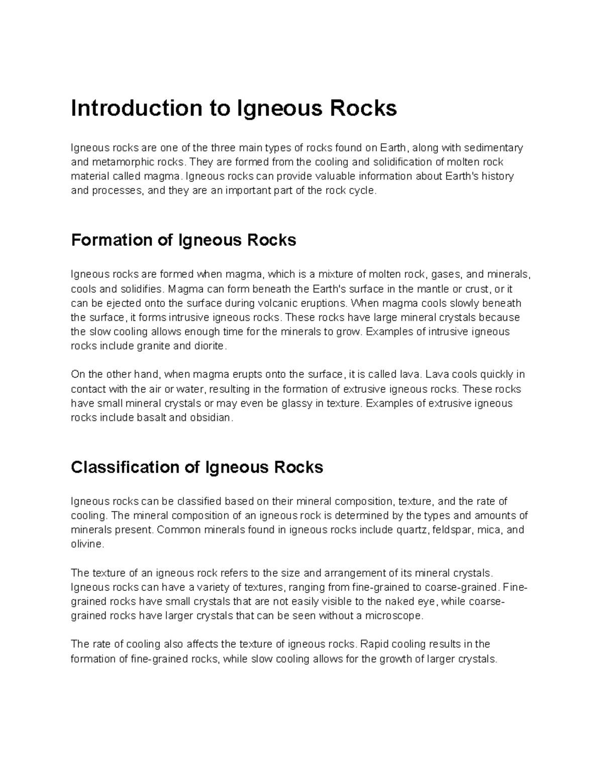 Grade Level 11 - Resource - Introduction to Igneous Rocks Igneous rocks ...