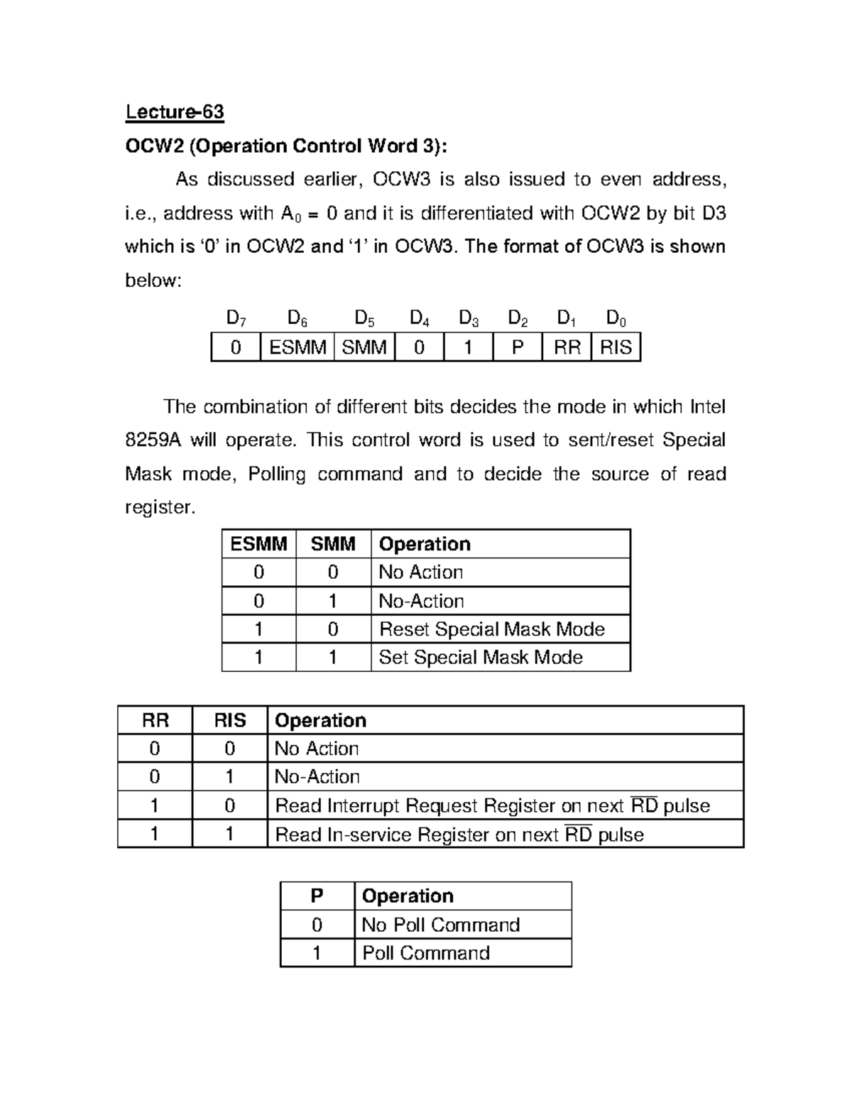 Lecture 63 - Lecture- OCW2 (Operation Control Word 3): As discussed ...