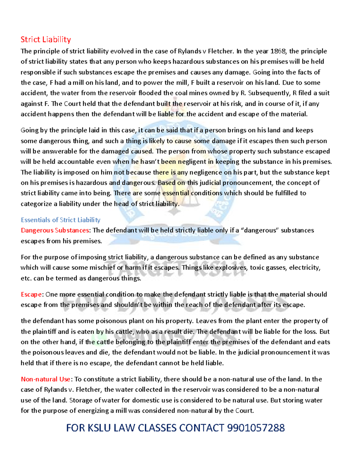 Strict Liability - Super - FOR KSLU LAW CLASSES CONTACT 9901057288 ...