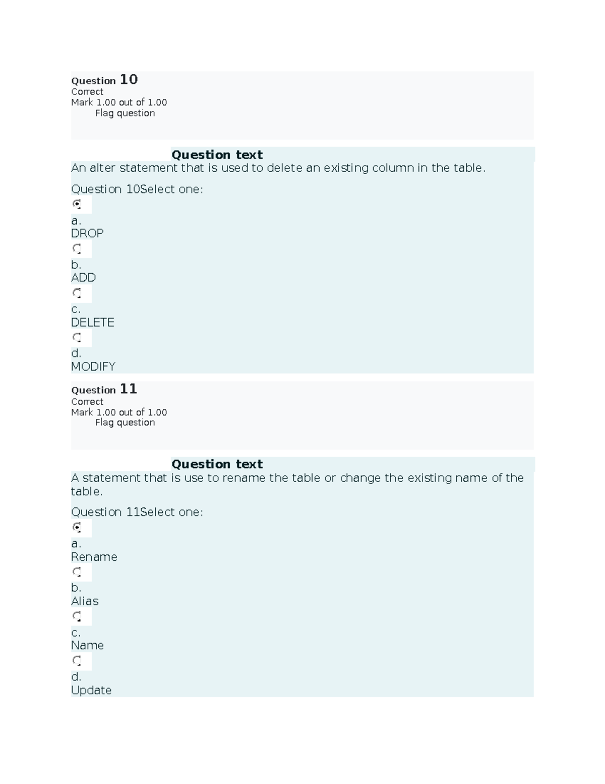 Database Management System Prelim Labquiz 2 - Question 10 Correct Mark ...