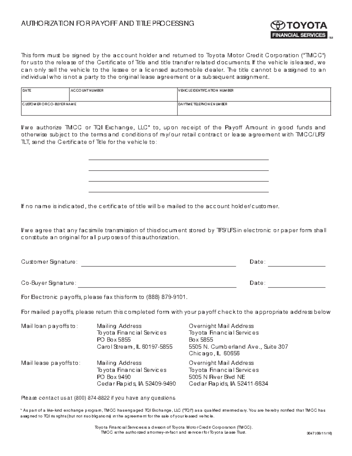 Payoff form toyota - Toyuta - Toyota Financial Services is a division ...