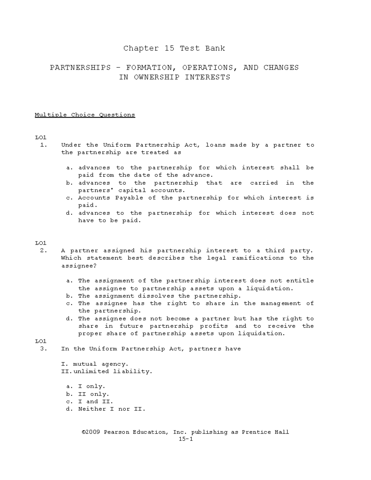 Chapter 15 partnership formation operation changes - Chapter 15 Test ...