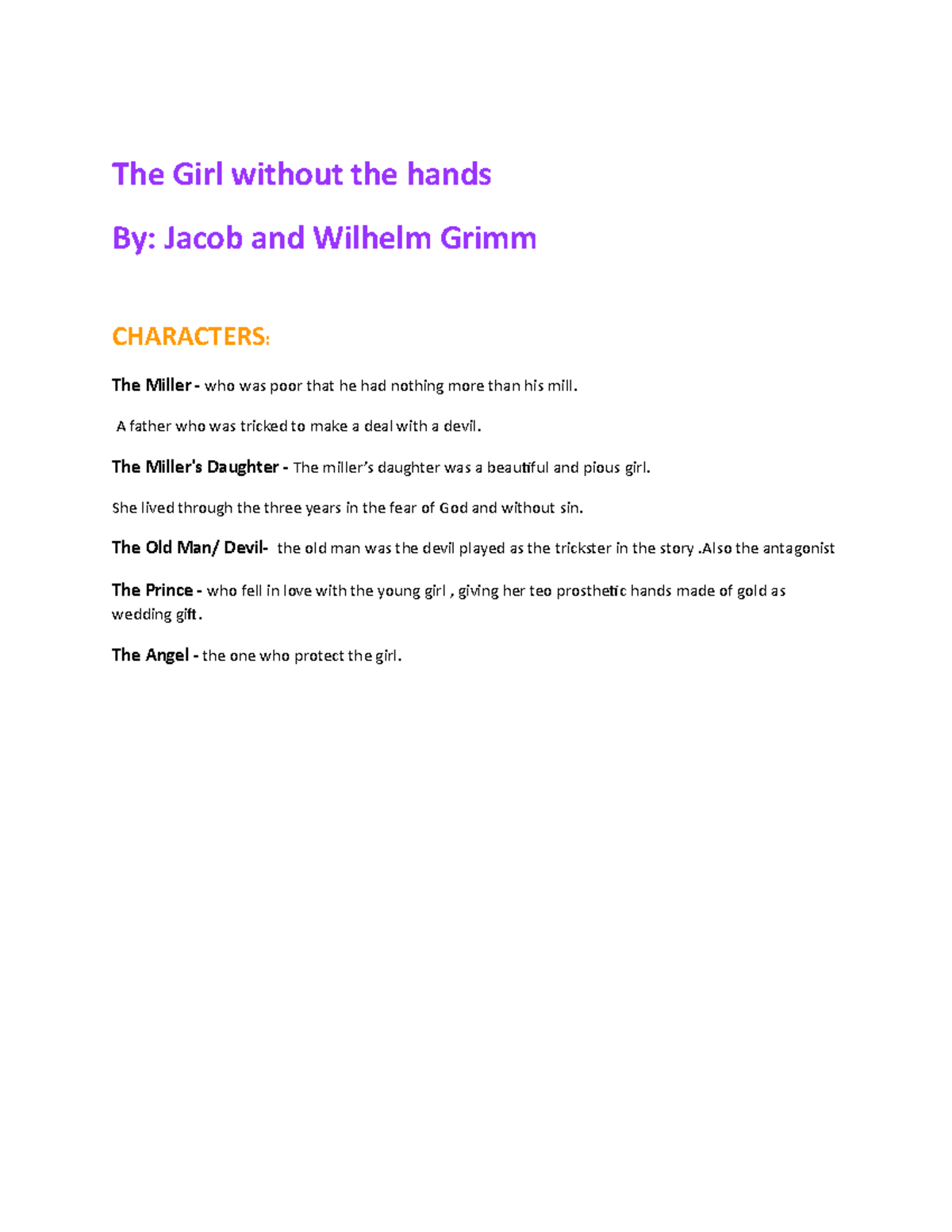 THE GIRL Without Hands - Just for essay - The Girl without the hands By ...