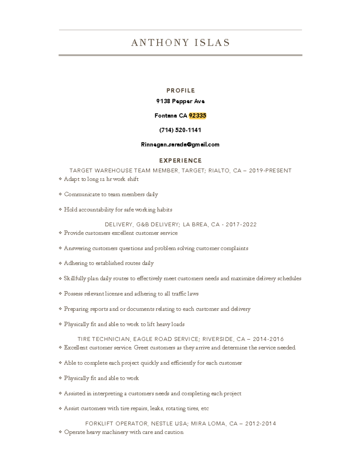 New resume 1 - Enjoy This guys "3 - A N T H O N Y I S L A S PROFILE ...