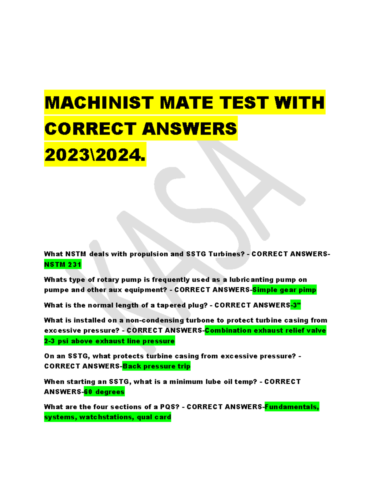 Machinist MATE TEST WITH Correct Answers 2023 - MACHINIST MATE TEST ...