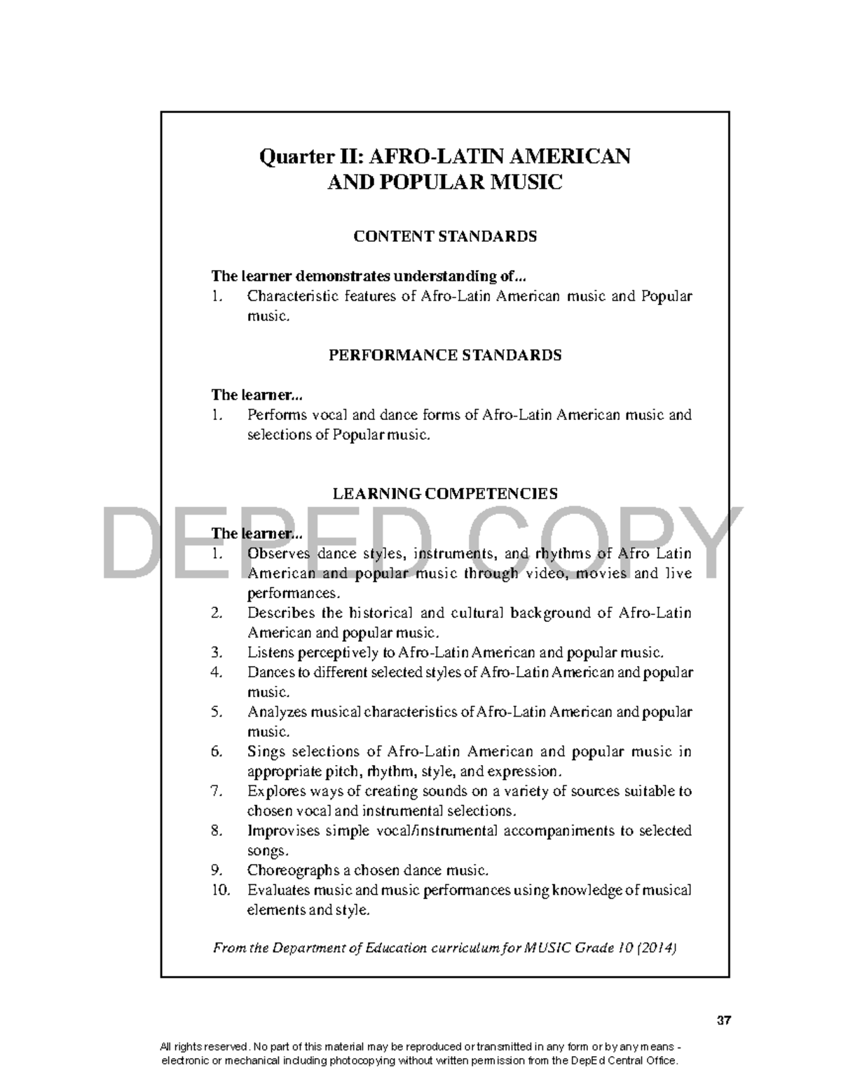 Music Grade 10 2nd Quarter LM Assignments - Science - Studocu