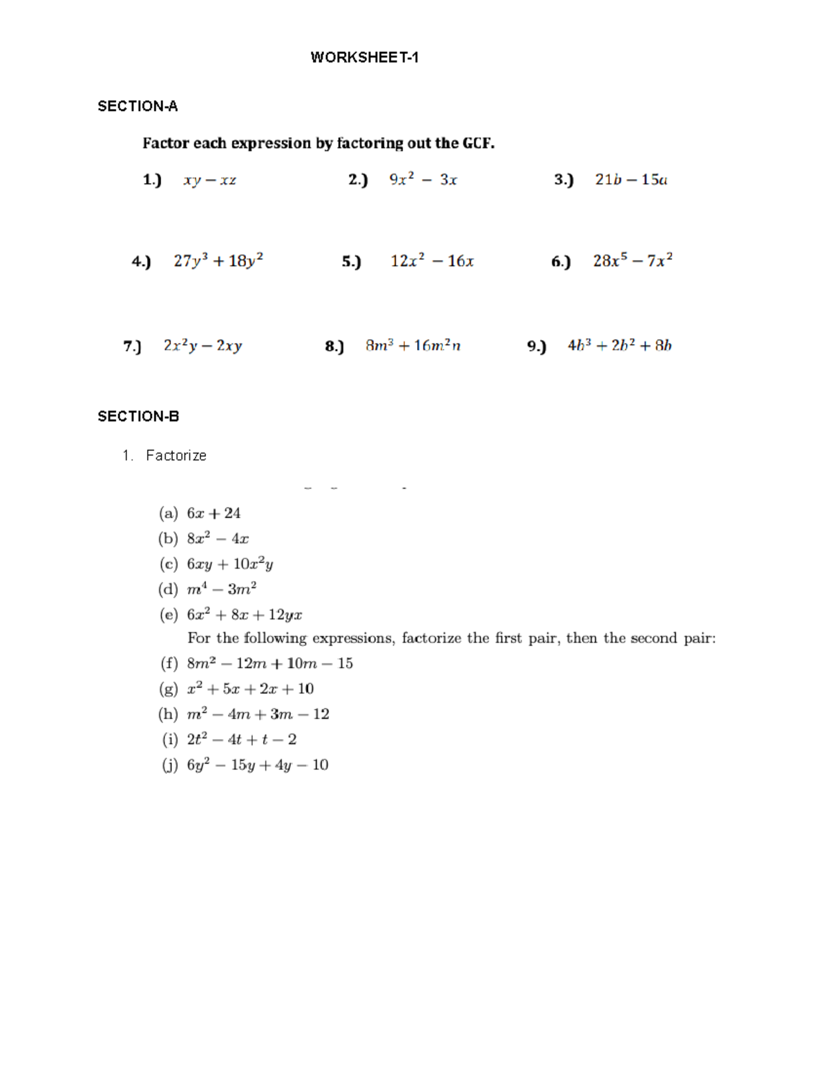 Worksheet-1 - practice - Business Mathematics - WORKSHEET- SECTION-A ...