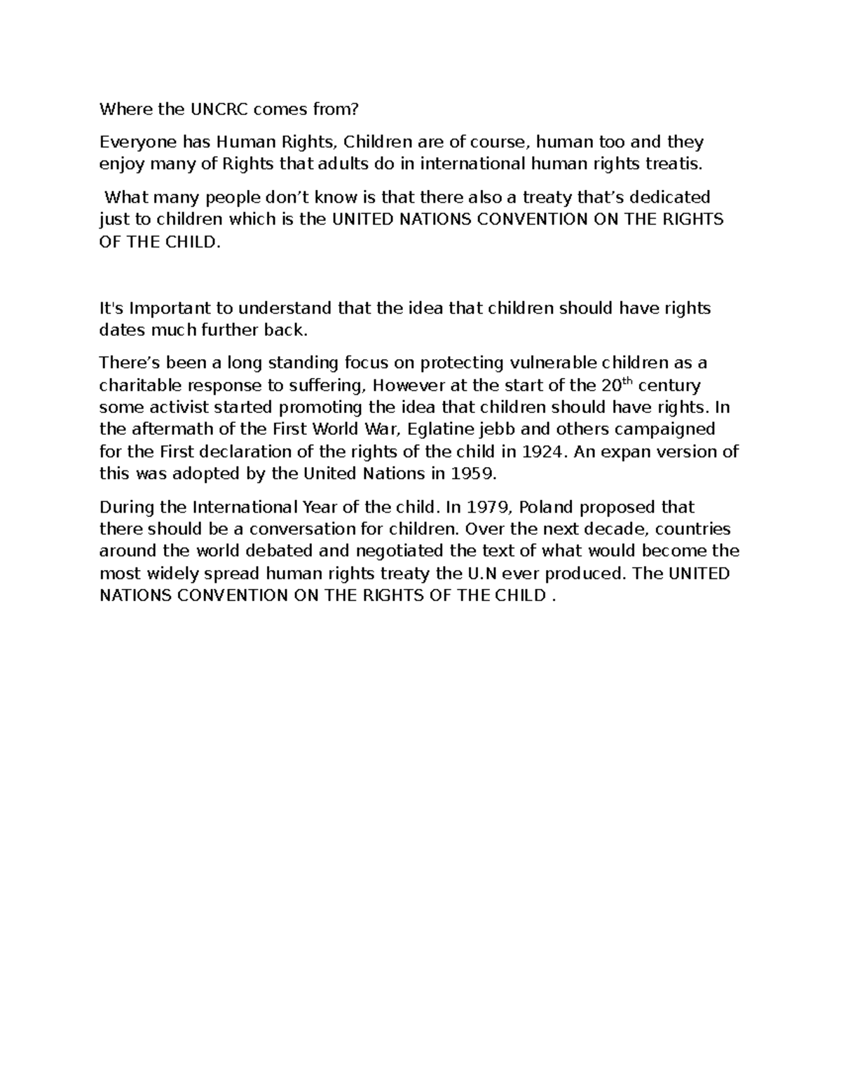 PROF ED - notes - Where the UNCRC comes from? Everyone has Human Rights ...