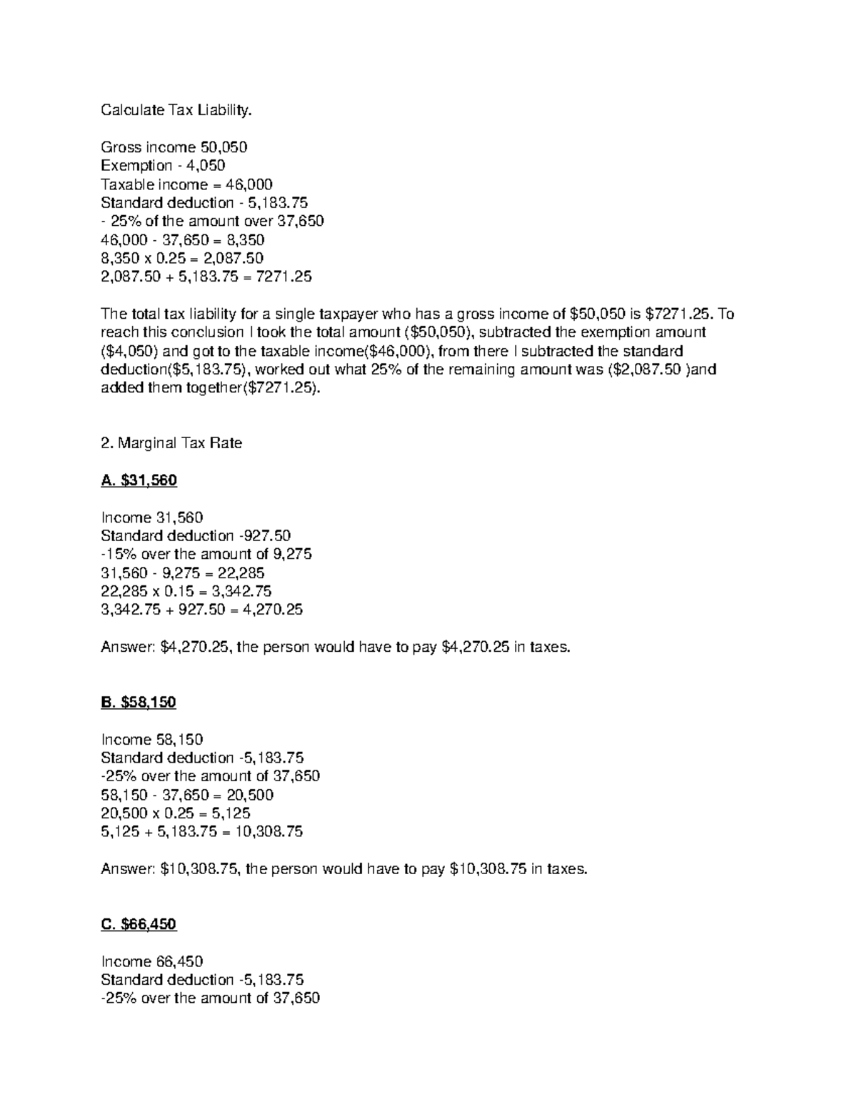 FIN138.Project Taxes copy - Calculate Tax Liability. Gross income 50 ...