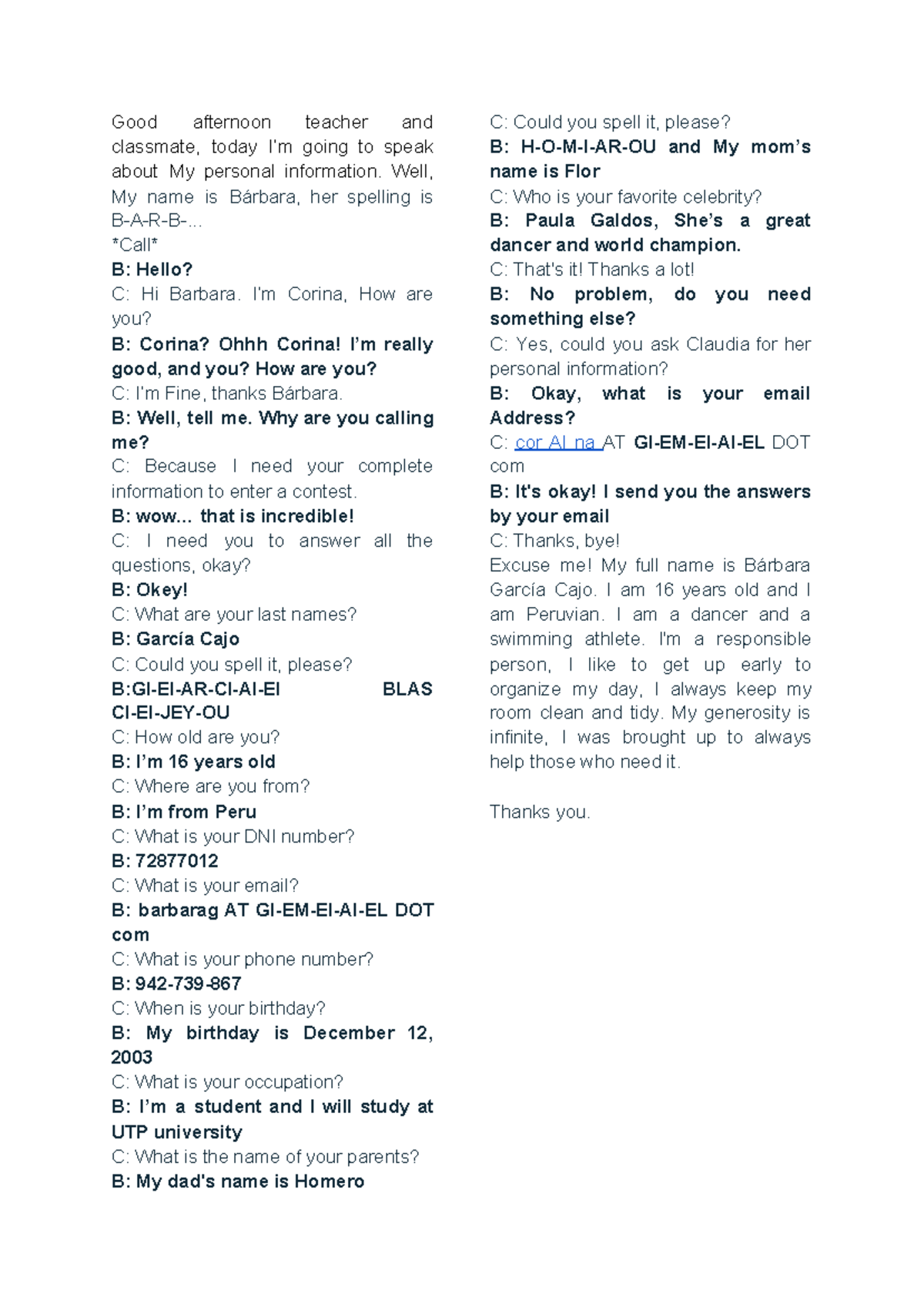 Speaking de utp para el reforzamiento de ingles I - Good afternoon ...