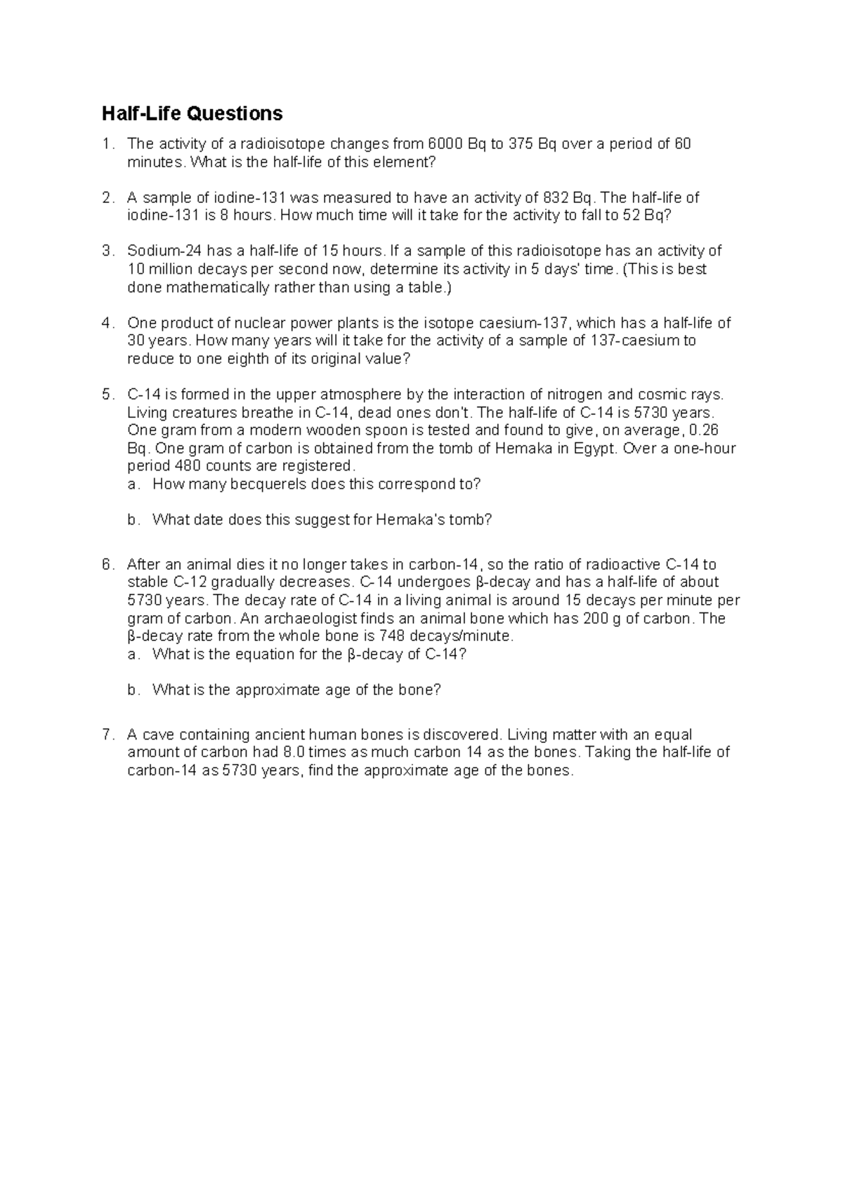 02.04a Half-Life In-Class Practice - Half-Life Questions The activity ...