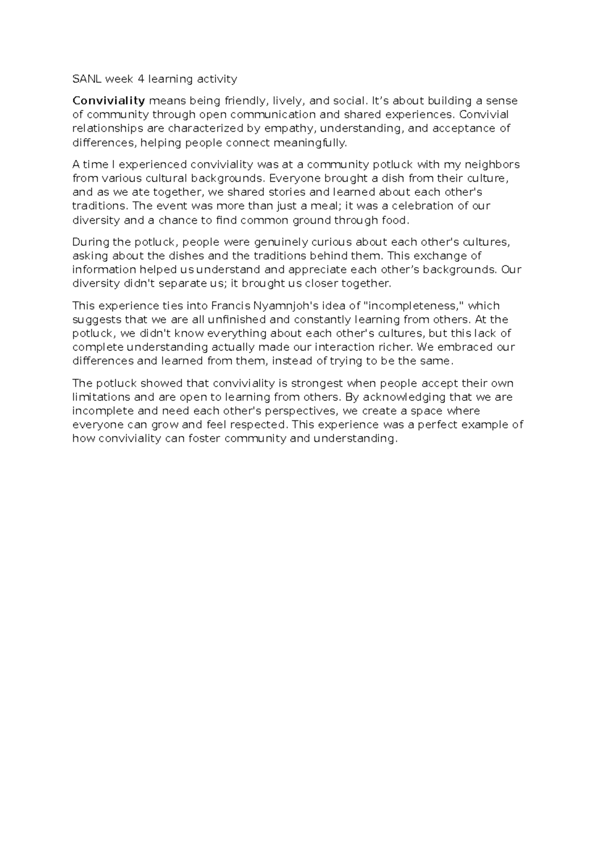 SANL week 4 learning activity - SANL week 4 learning activity ...