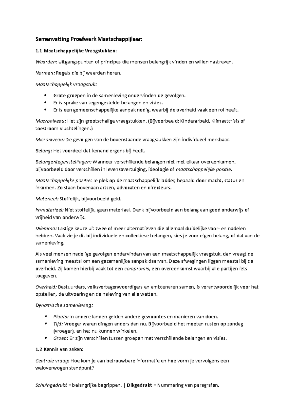 Samenvatting Proefwerk Maatschappijleer over - Samenvatting Proefwerk ...