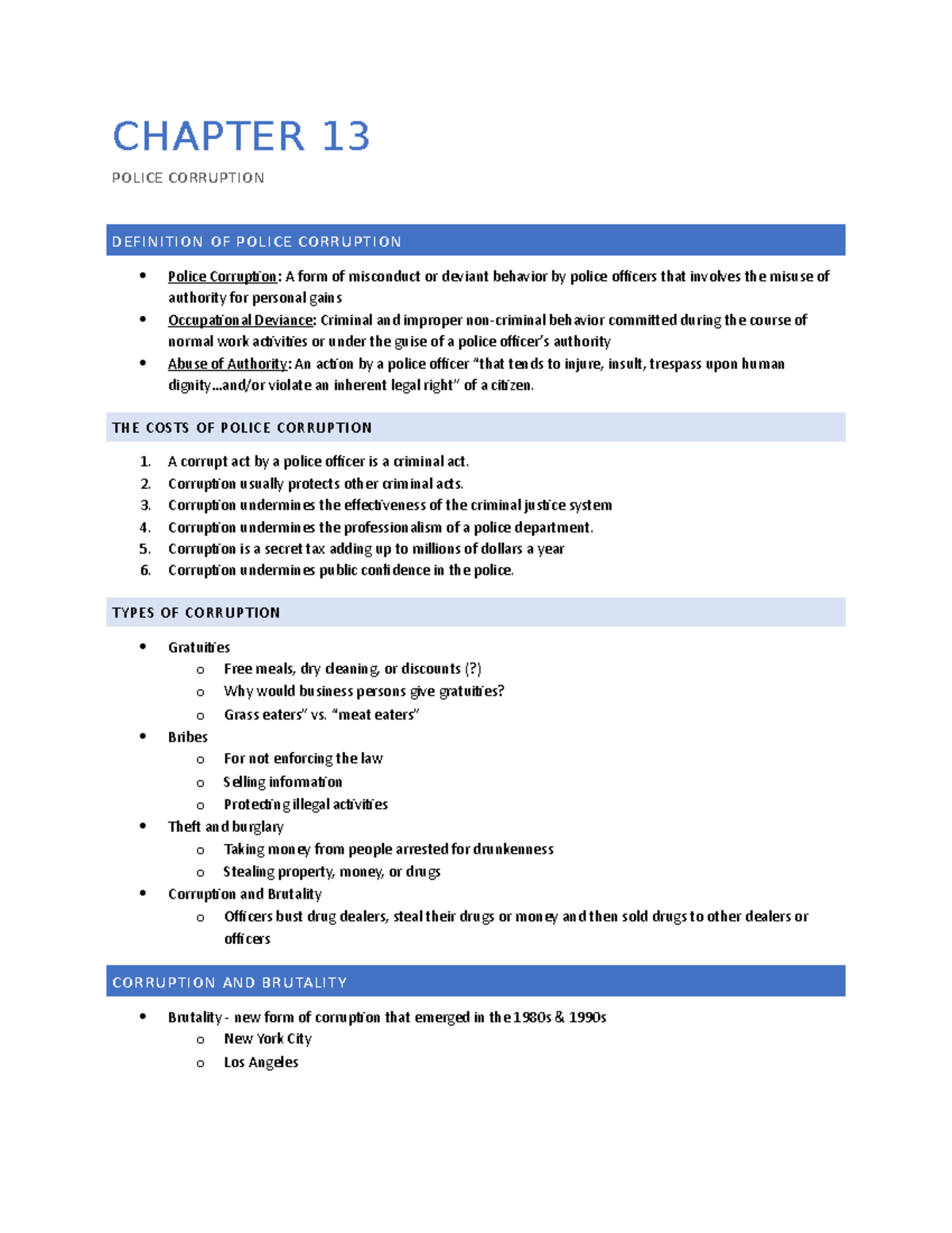 Chapter 13 Police Corruption - CHAPTER 13 POLICE CORRUPTION DEFINITION ...
