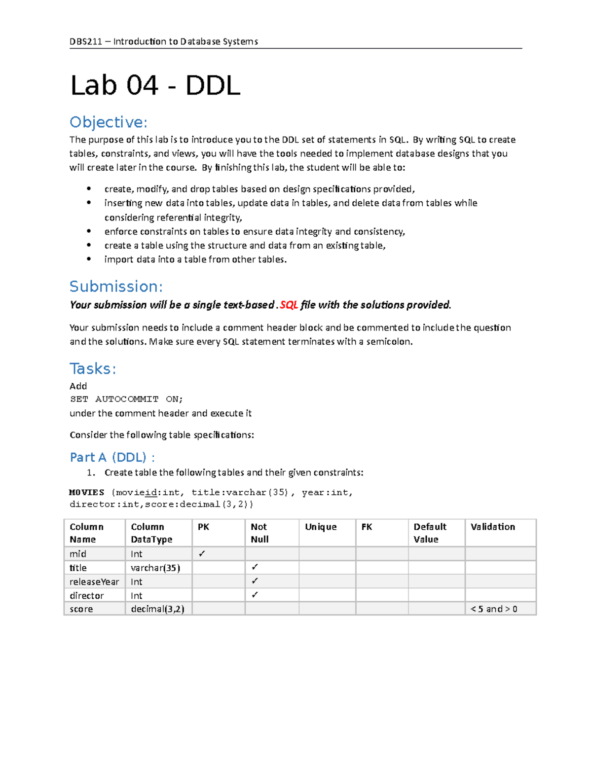 Dbs211 Lab04 Sql Dml Insert Delete Update Winter 2021 Professor Lydia Li Dbs211 