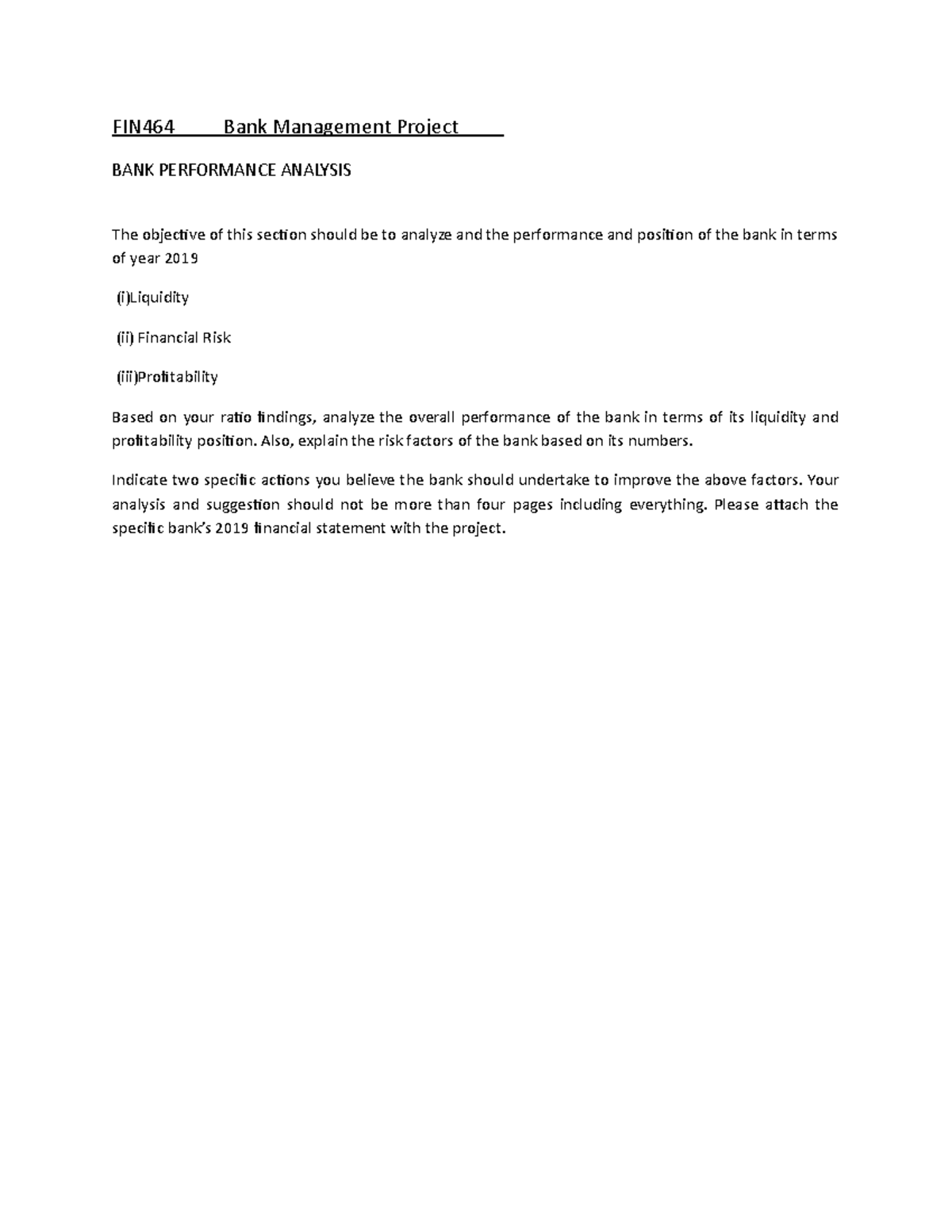 FIN464 Bank Management Project Spring 21 - FIN464 Bank Management ...