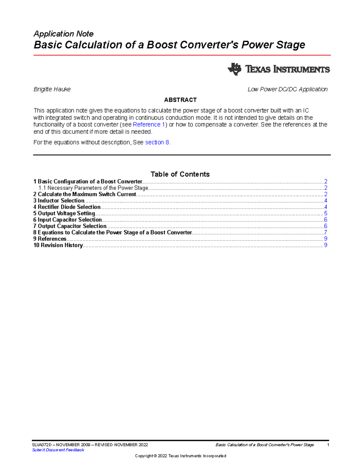 Slva372d - Good - Application Note Basic Calculation of a Boost Converter's Power Stage Brigitte ...