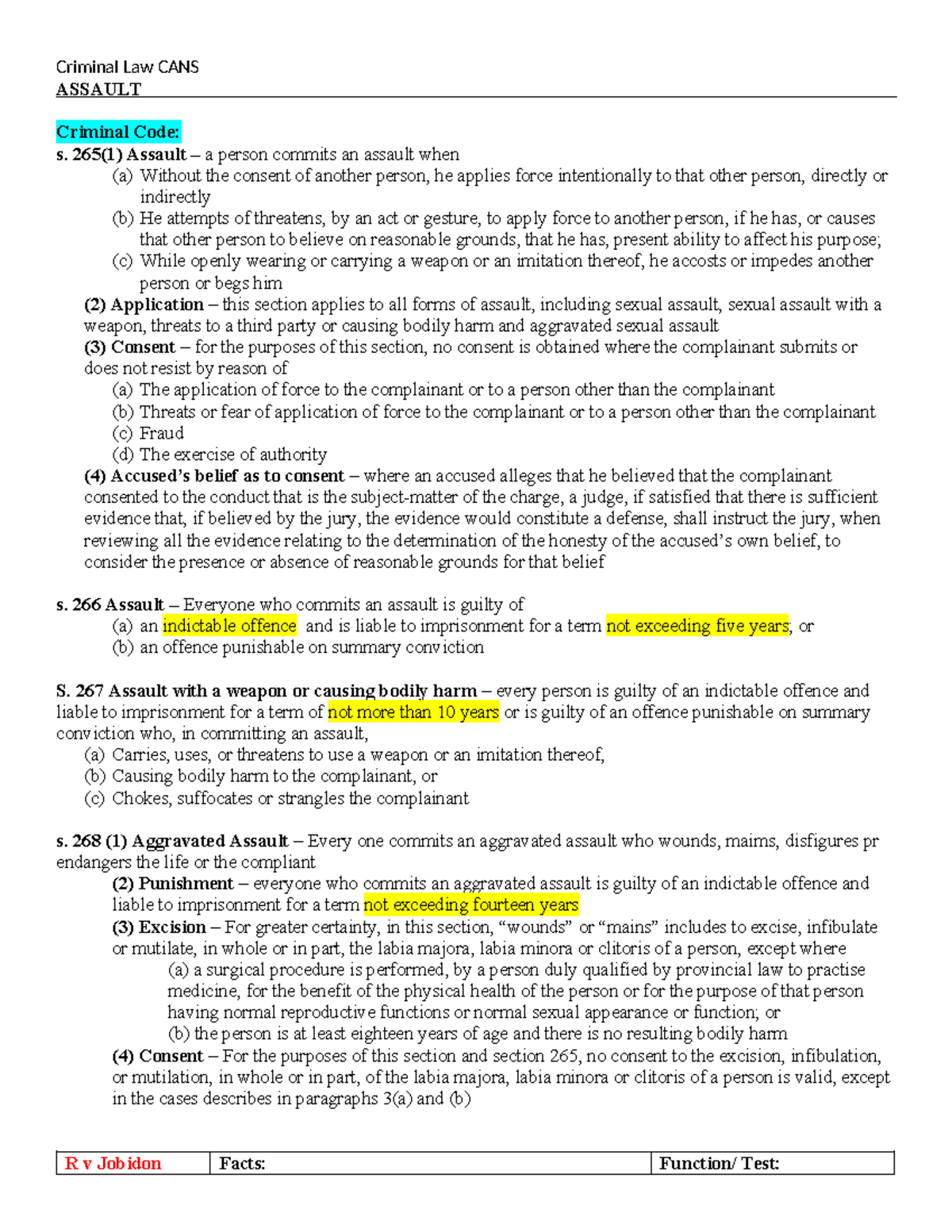 CRIM CANS - Ratio Chart - ASSAULT Criminal Code: s. 265(1) Assault – a ...