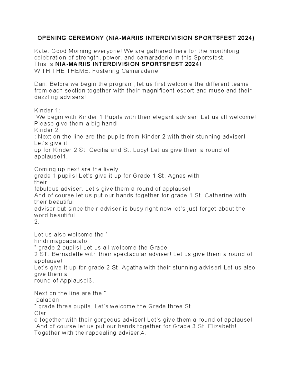 Sportsfest- Script - OPENING CEREMONY (NIA-MARIIS INTERDIVISION ...