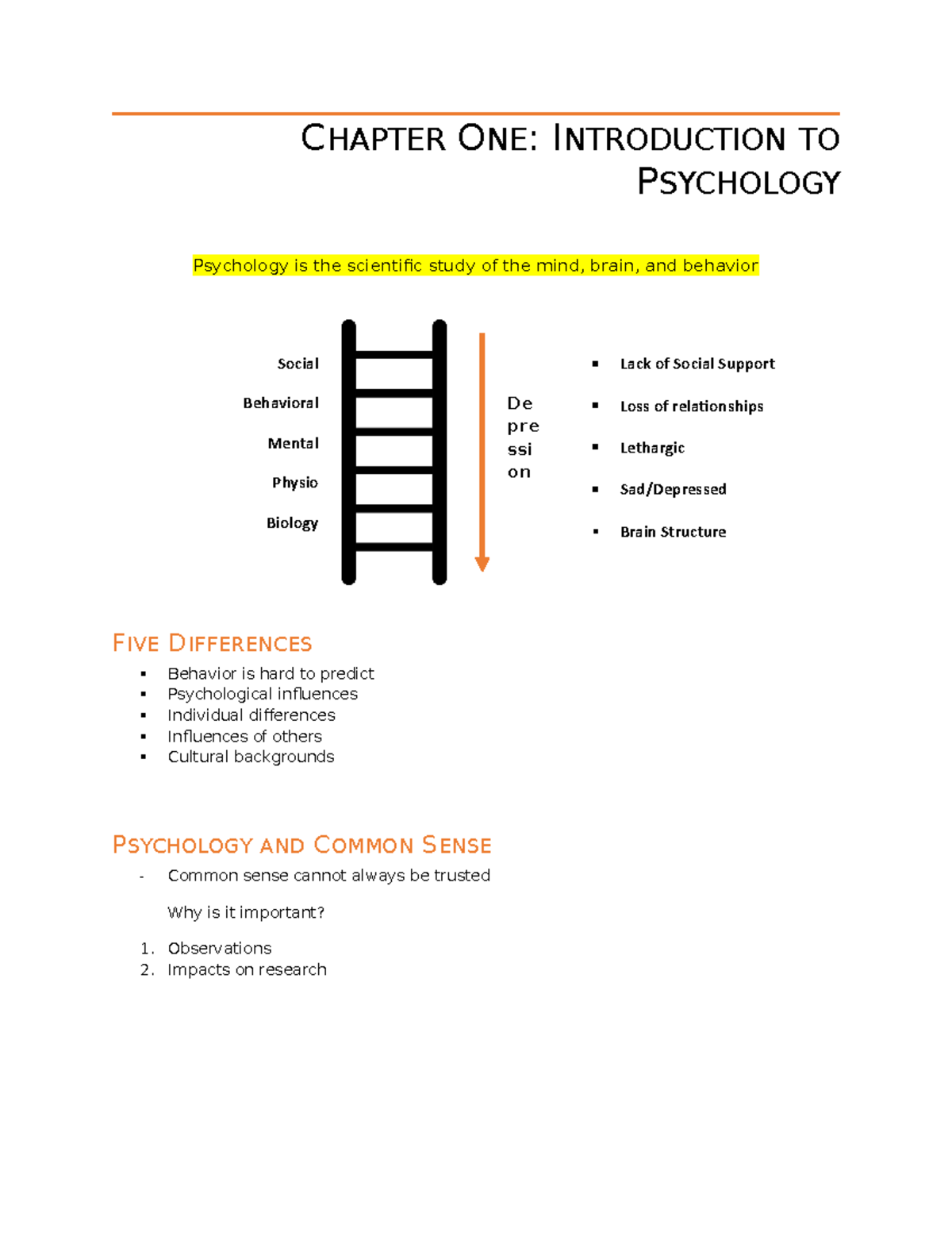 Chapter One intro to bio - CHAPTER ONE: INTRODUCTION TO PSYCHOLOGY ...
