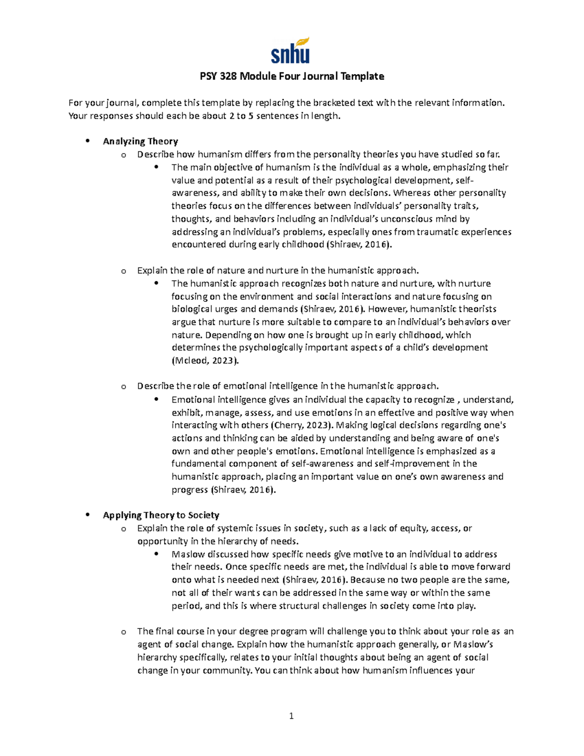 PSY 328 Module Four Journal Template - PSY 328 Module Four Journal ...