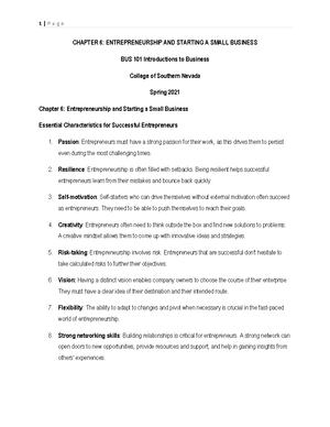 BUS 101 Chapter 7 Management and Leadership Lecture Notes - CHAPTER 7 ...