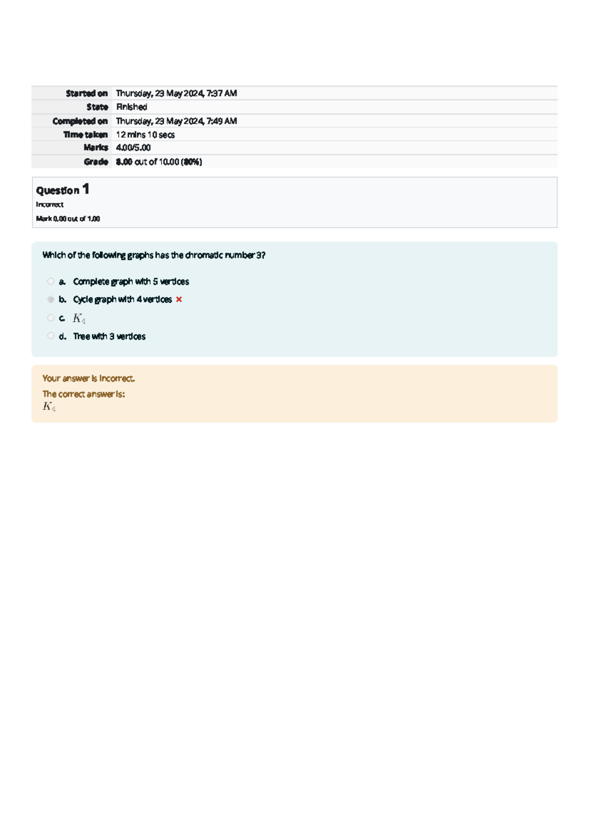 Self-Quiz Unit 7 - Self-Quiz Unit 7 - Started on Thursday, 23 May 2024, 7:37 AM State Finished ...