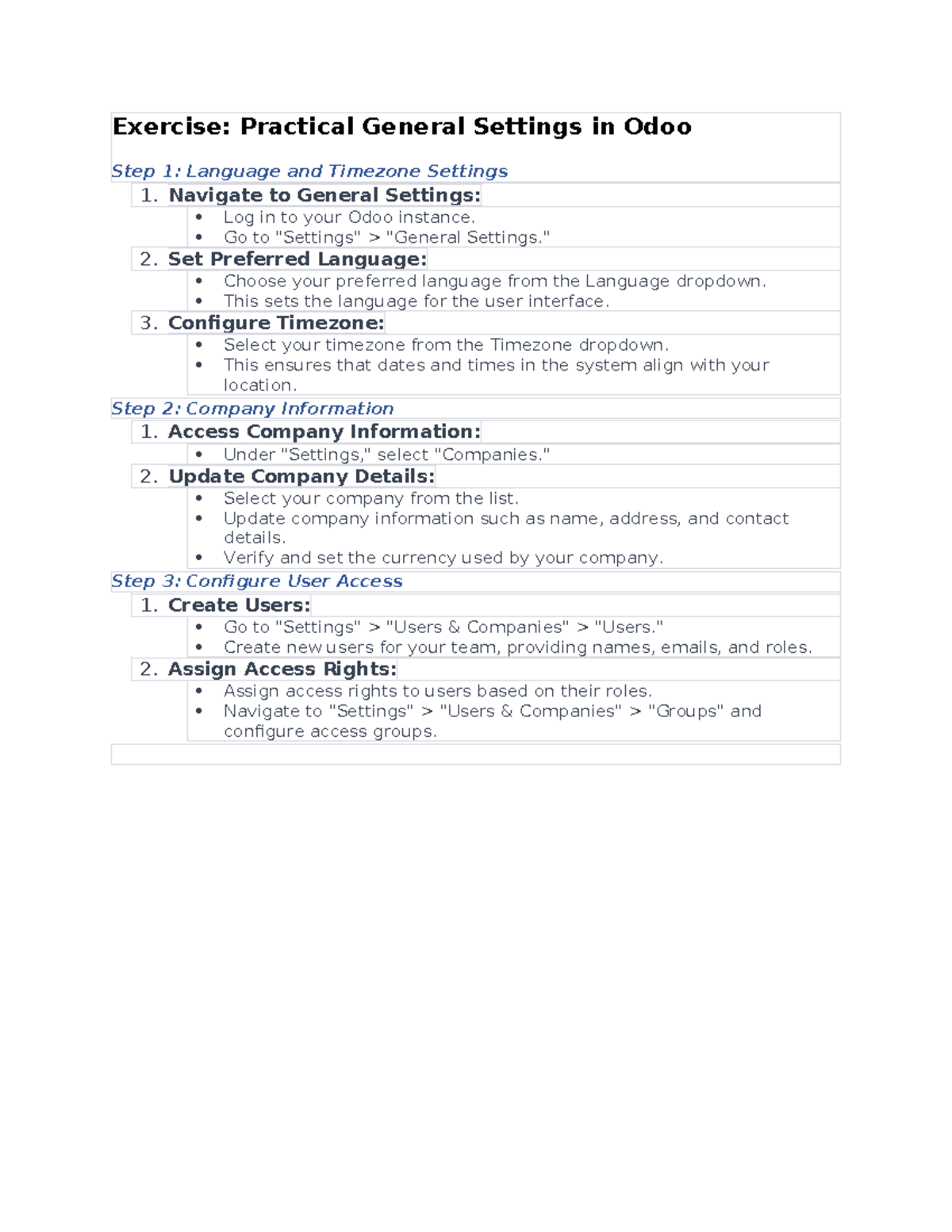 ISM302 Assignment 1.2 general setting - Exercise: Practical General Settings in Odoo Step 1 ...