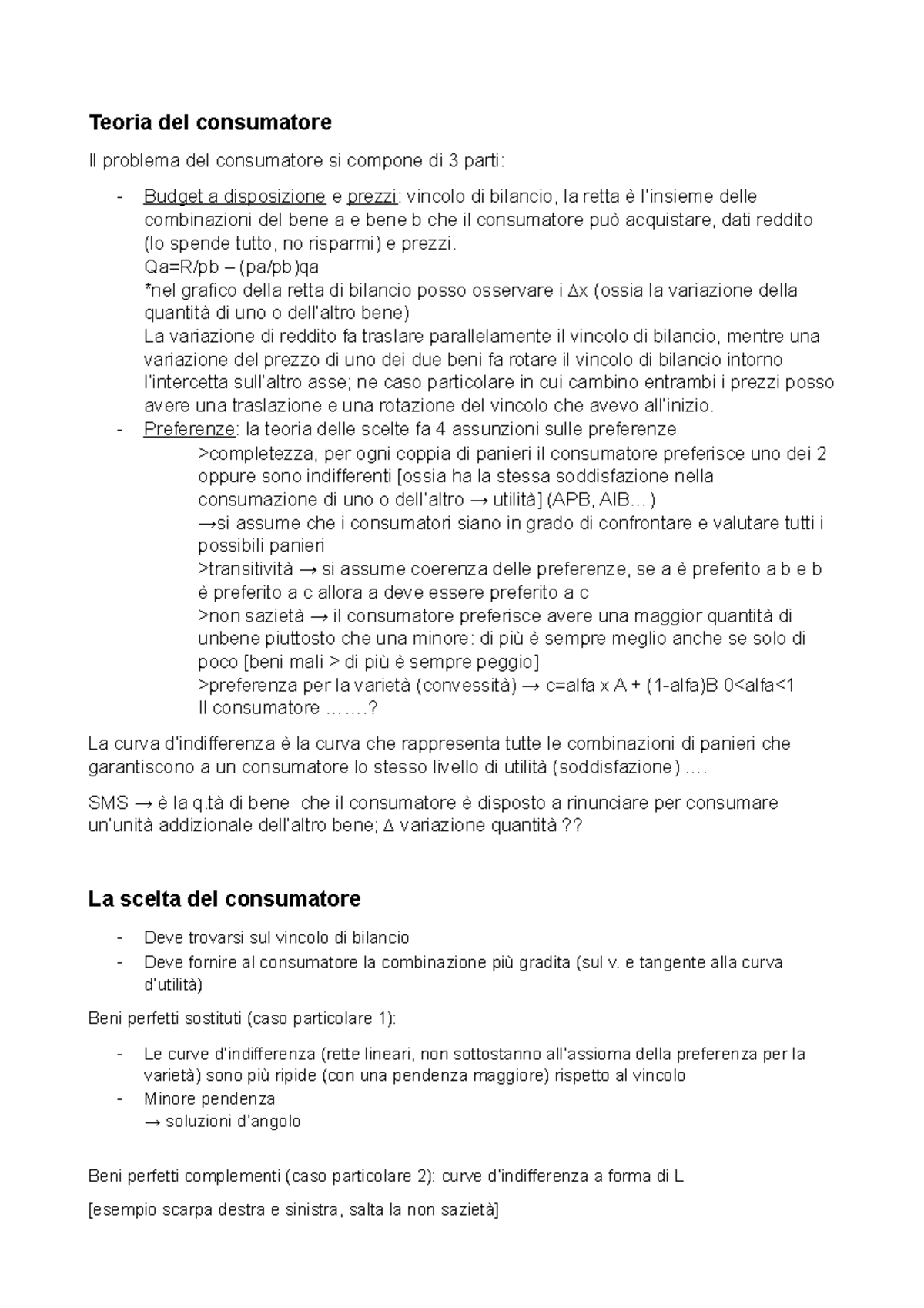 Teoria del consumatore SD - Teoria del consumatore Il problema del ...