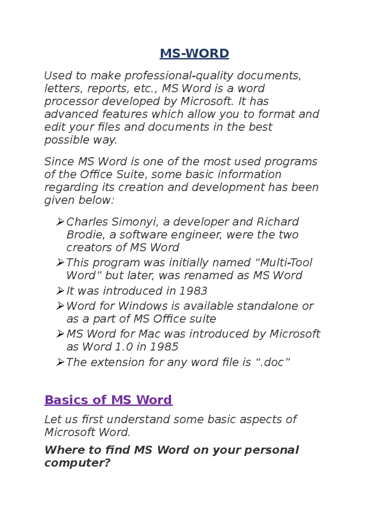 MS WORD - HOT TO USE MS WORD - MS-WORD Used to make professional ...