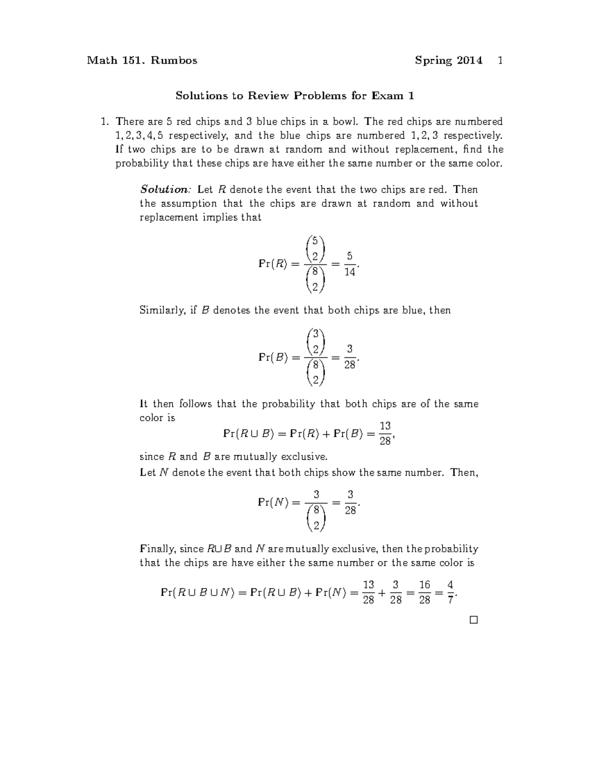 Math151Spring 2014 Exam1Review Problems Solutions - cost and management ...