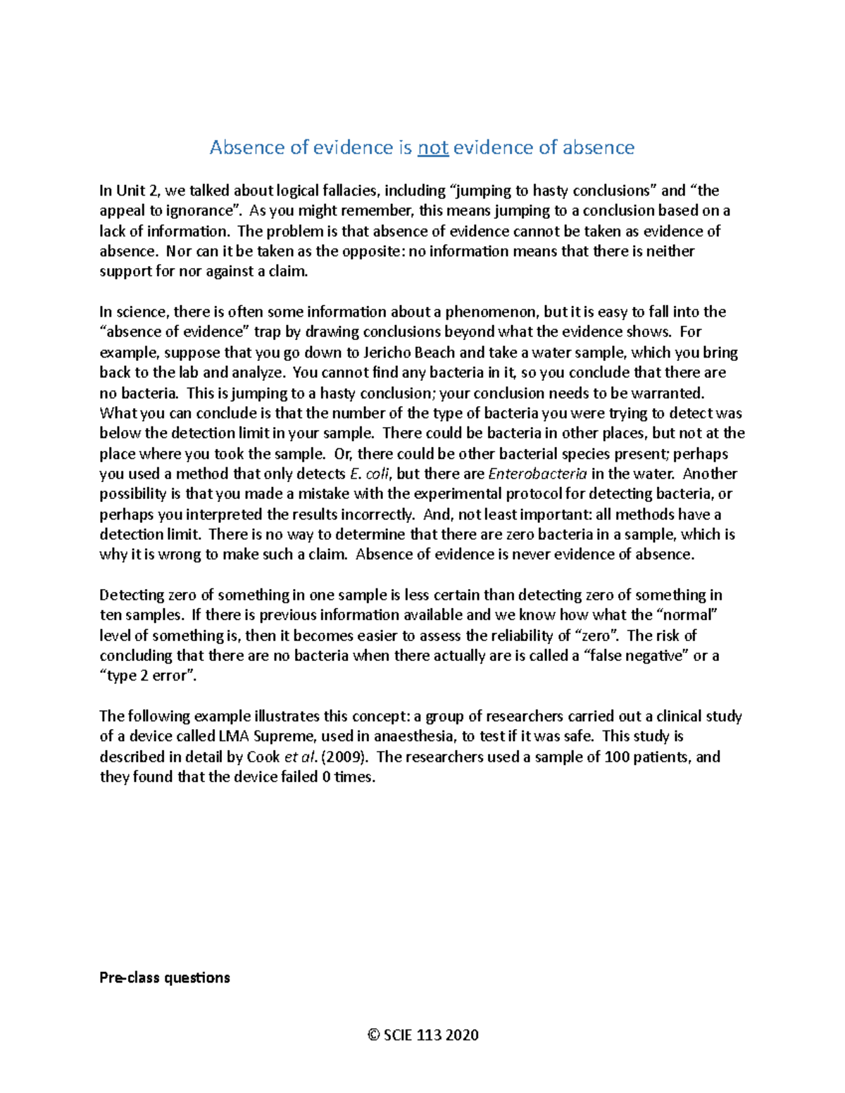 Case Study Unit3 Absenceof Evidence Pre Class - Absence of evidence is ...