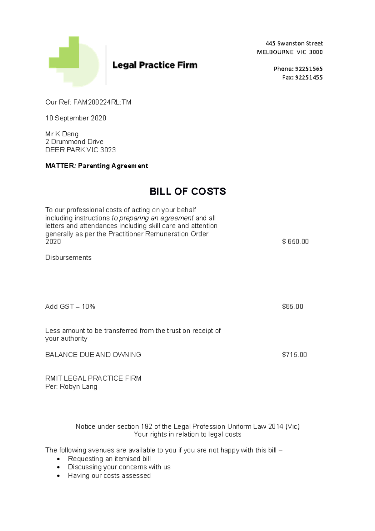 06.1. Final Bill of Costs (FAM2002 24-RL-TM) - 445 Swanston Street ...