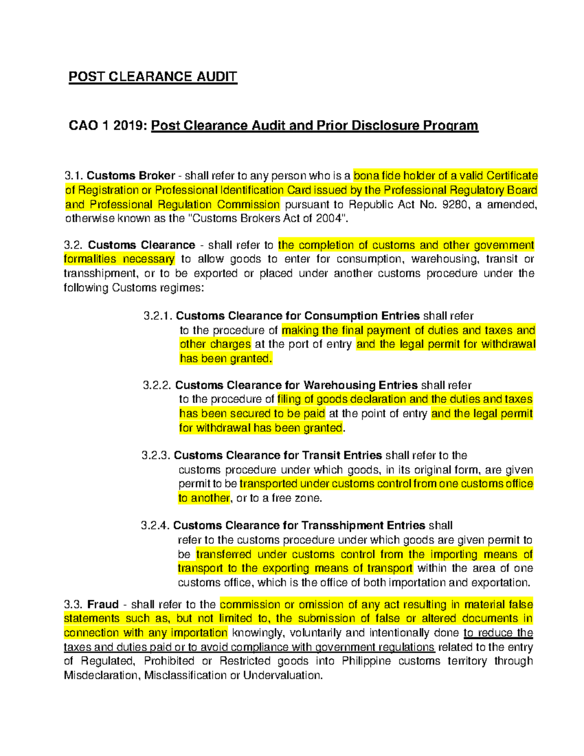 Cuslaws 2 Finals - CDP Reviewer - POST CLEARANCE AUDIT CAO 1 2019: Post ...