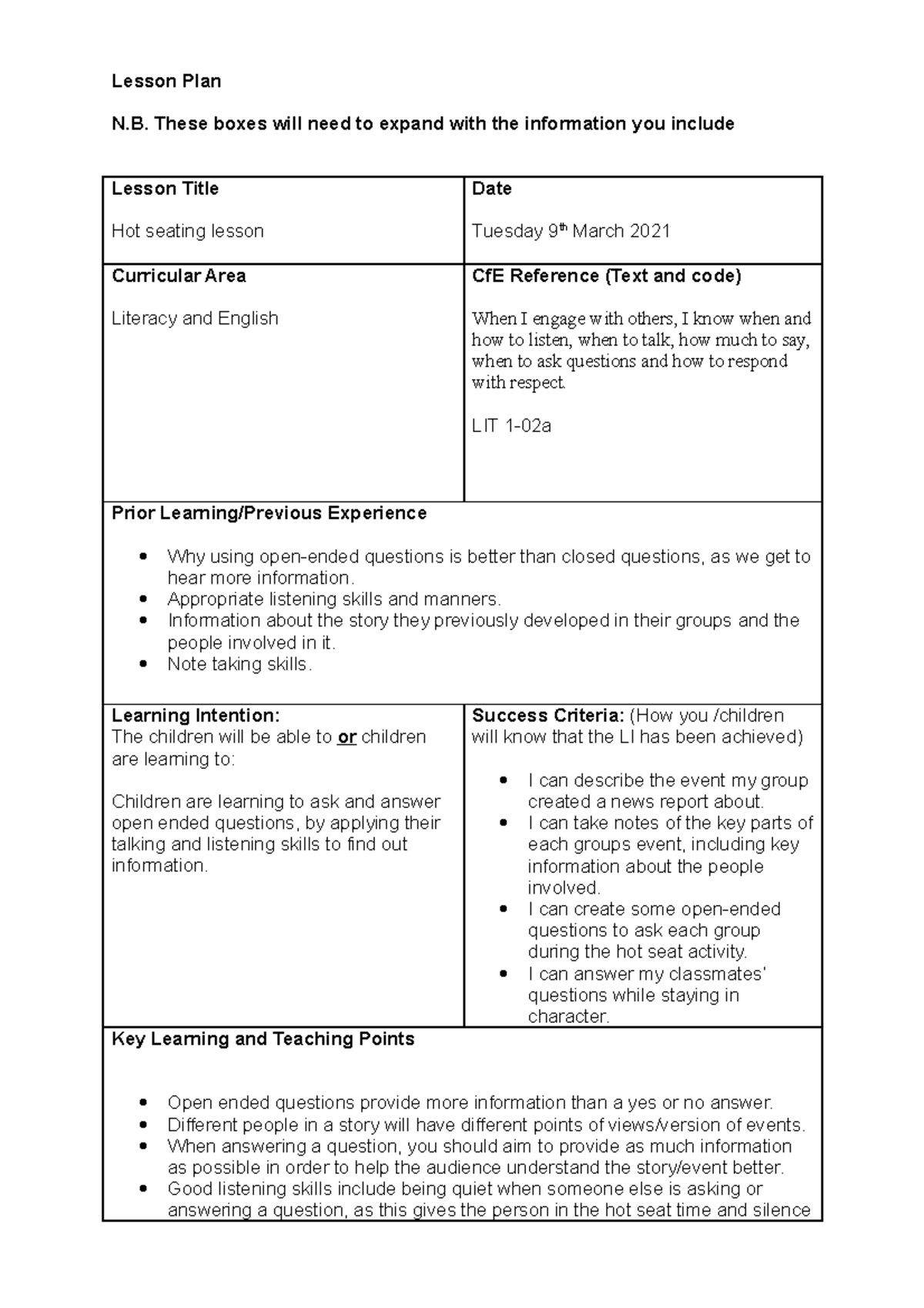 Literacy Lesson Plan - X9278 - Strath - Studocu