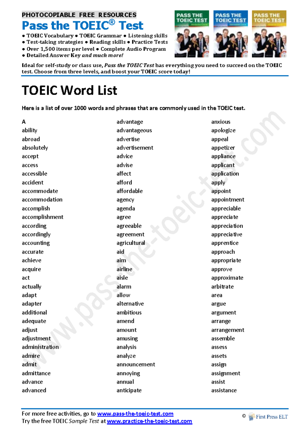Words FORRRRR TOEIC - Pass the TOEIC ® Test TOEIC Vocabulary TOEIC ...