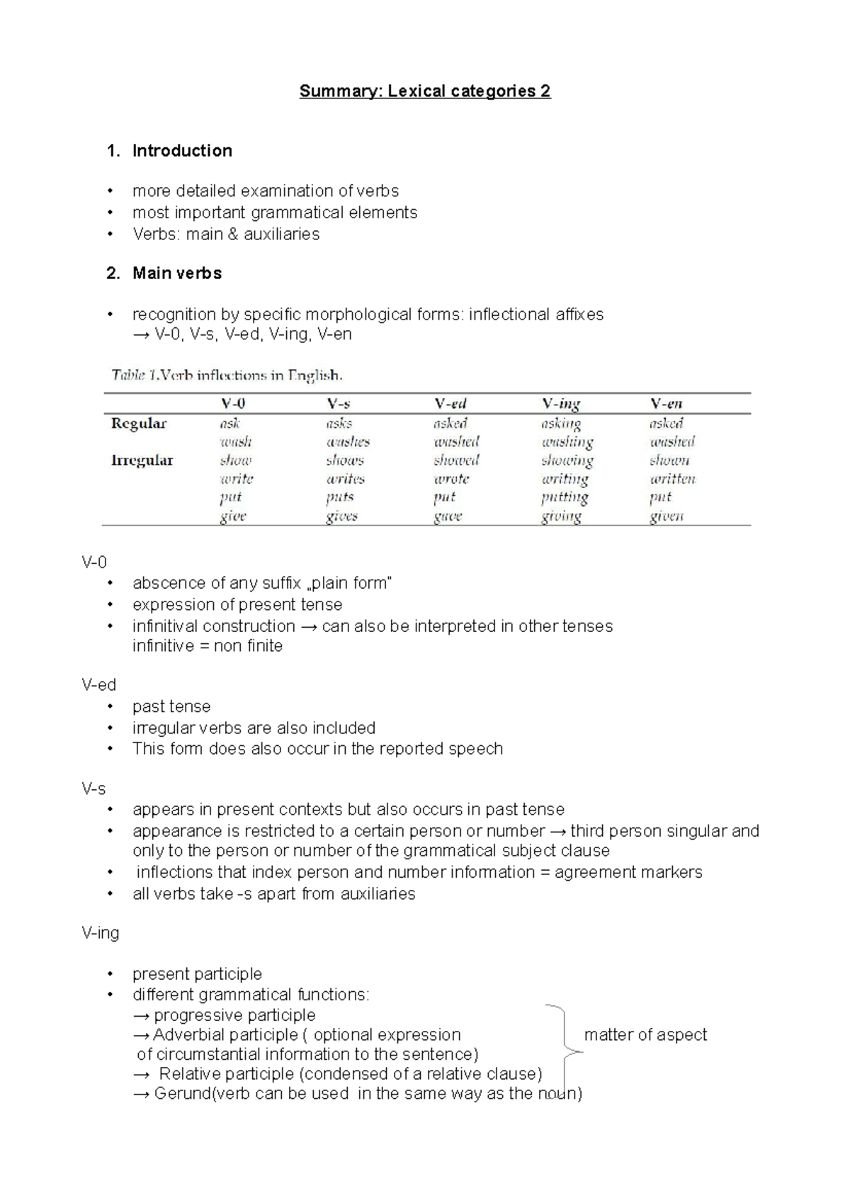 Summary lexial categories 2 - Summary: Lexical categories 2 ...
