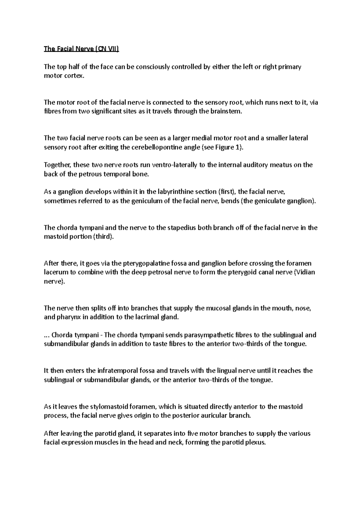 The Facial Nerve - anatomy notes - The Facial Nerve (CN VII) The top ...