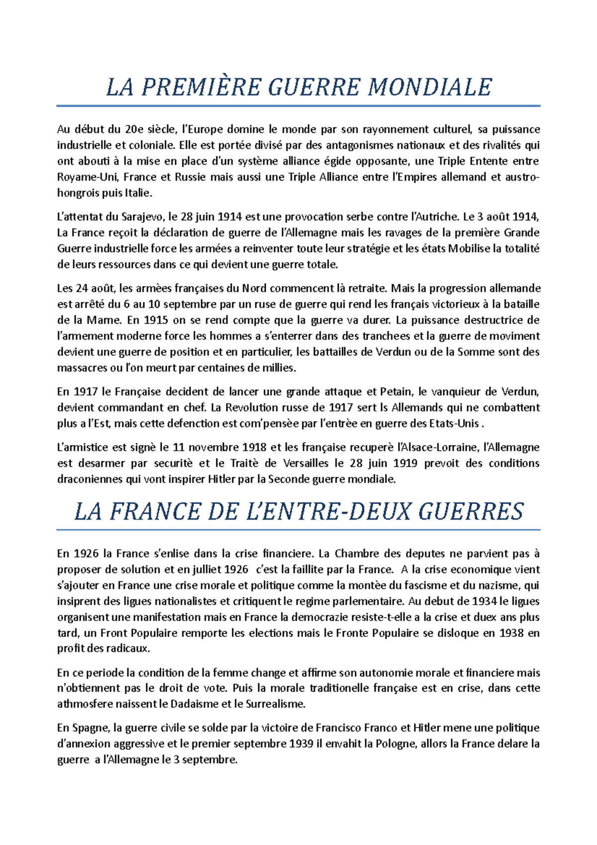 LA Première Guerre Mondiale - LA PREMIÈRE GUERRE MONDIALE Au début du ...