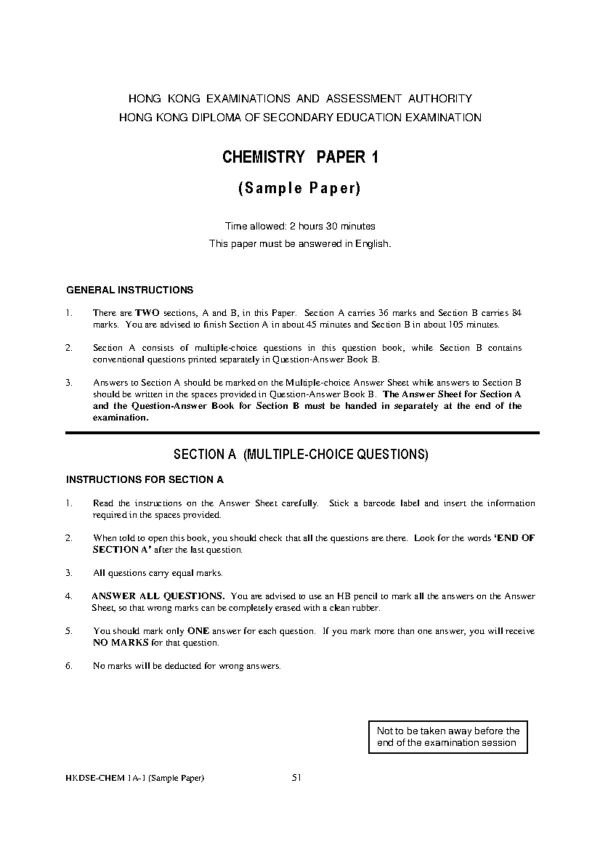 2012 sample paper P1 - DSE - Introduction to Chemistry - HKBU - Studocu