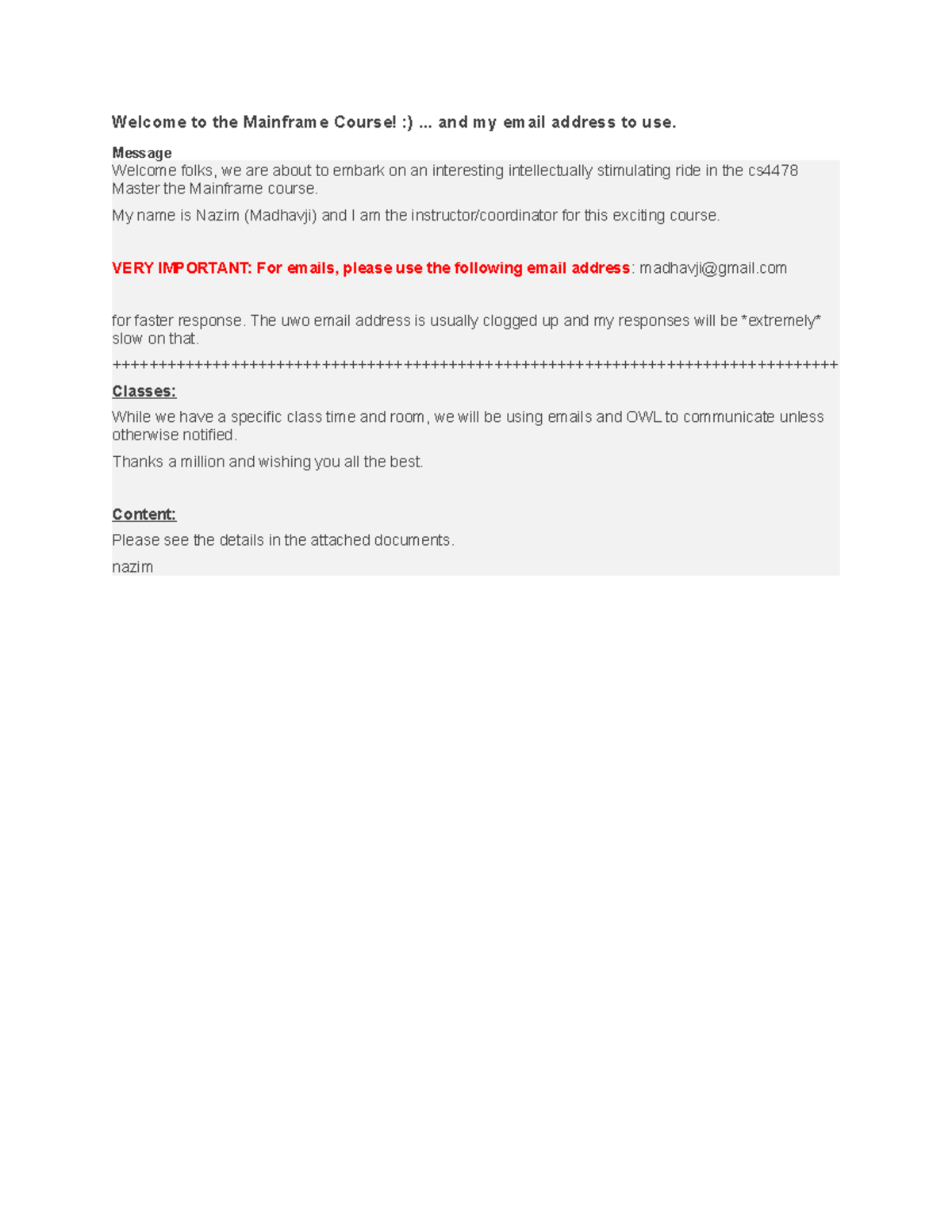 1 Welcome Announcement to the students on OWL - Welcome to the ...