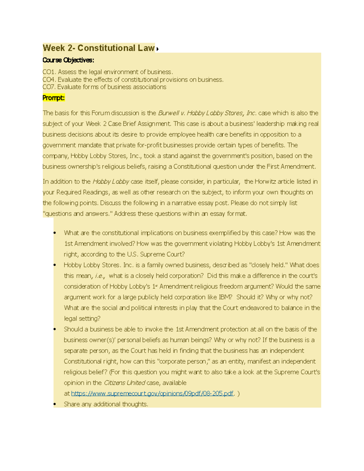 BUSN 623 Week 2- Constitutional Law APUS - Week 2- Constitutional Law ...