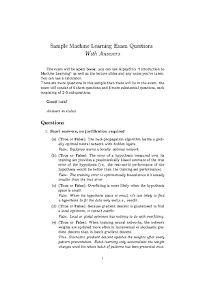 Practice Exam with solutions - Machine Learning 2020 Practice Exam A WITH ANSWERS March 21, 2023 ...