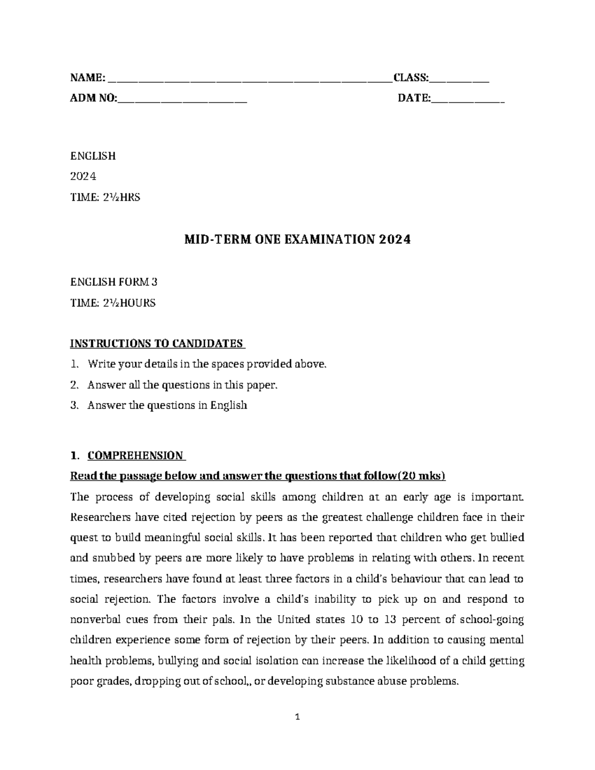 English midterm 2024 - useful - NAME