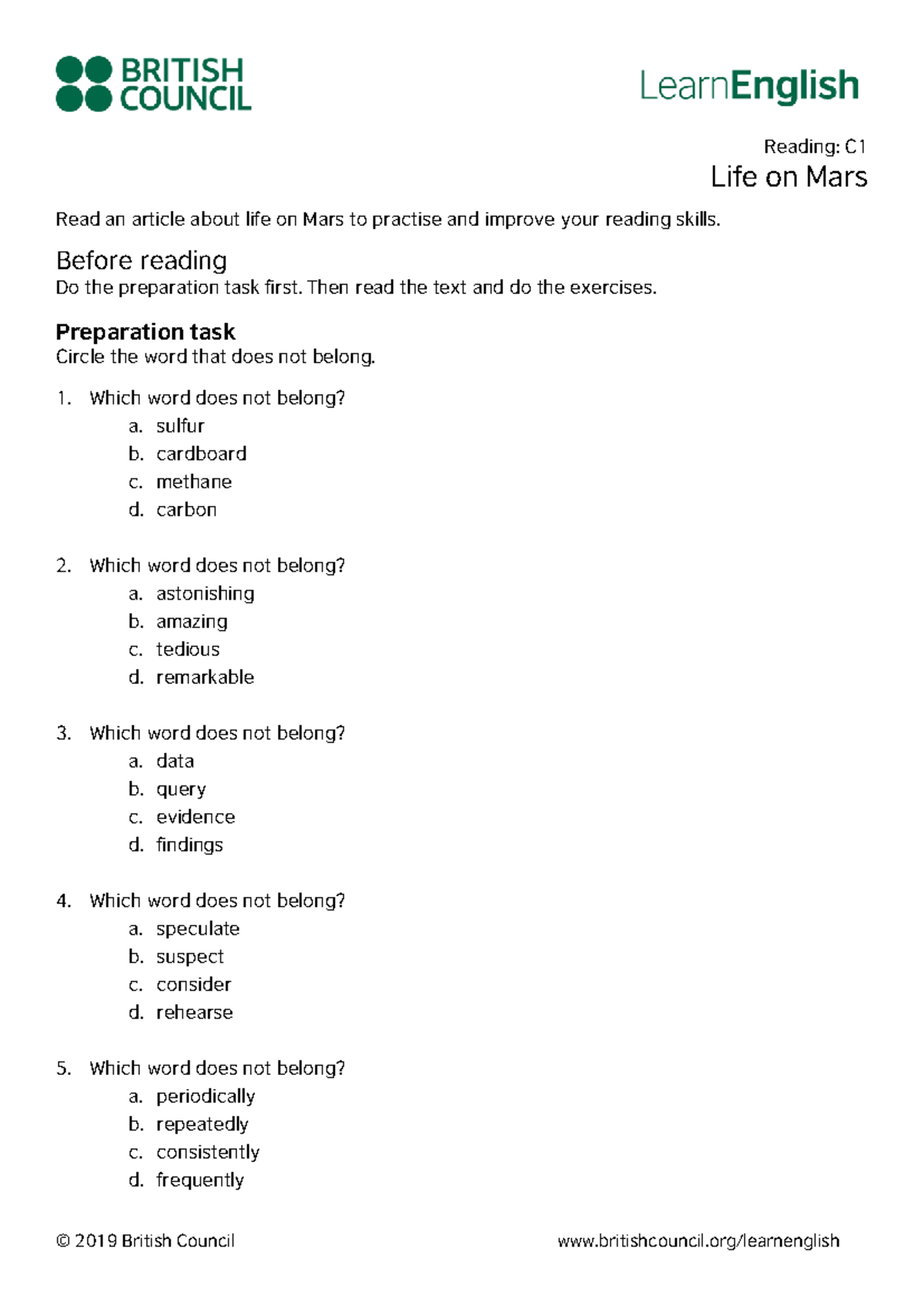 Learn English Reading C1 Life on Mars - Reading: C Life on Mars Read an ...