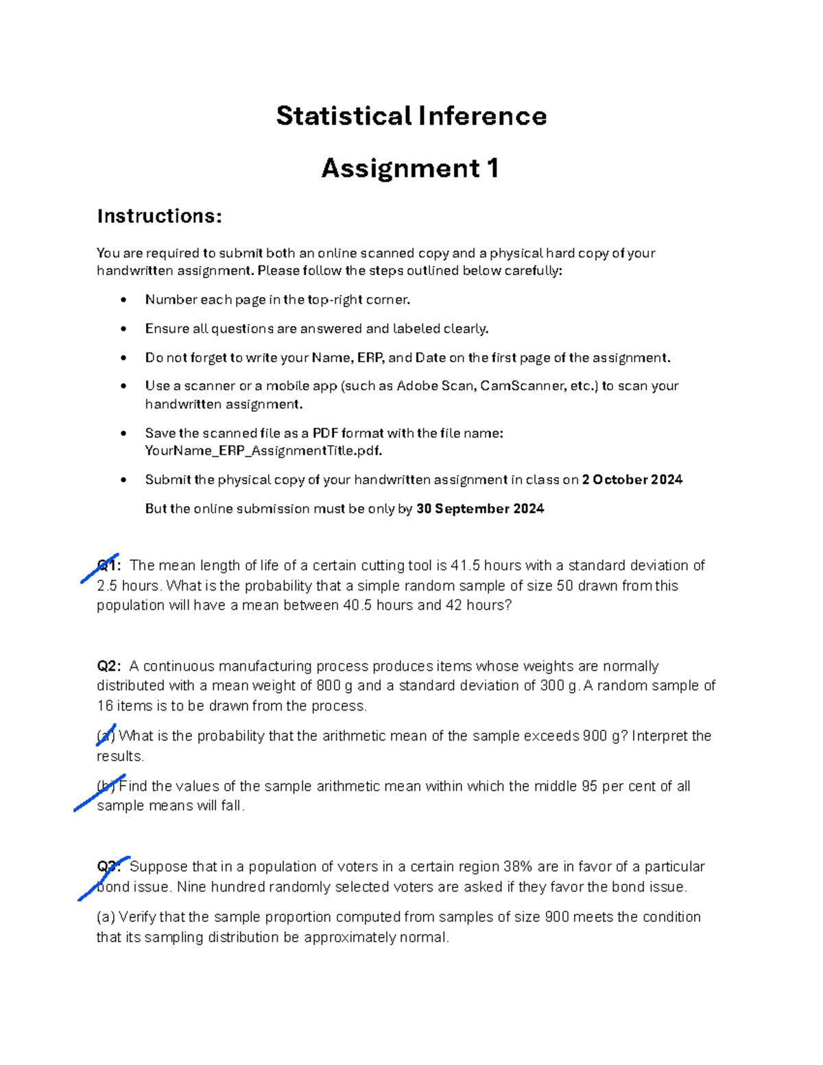 Assignment 1 Hypothesis Testing Statistical Inference Assignment 1 Instructions You Are